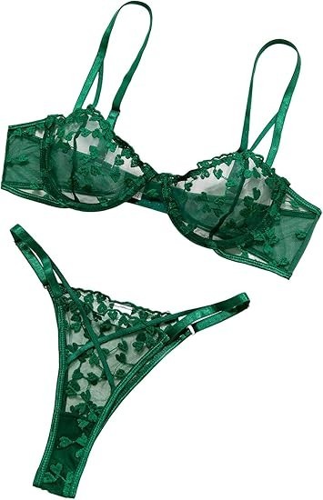 Lilosy Sexy Underwire Push Up Strappy Heart Embroidered Mesh Sheer ...