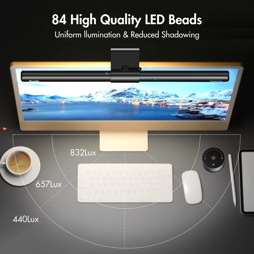 Monitor Light Bar with Remote, Fit for Curved Monitors/Base, Eye-Care ...