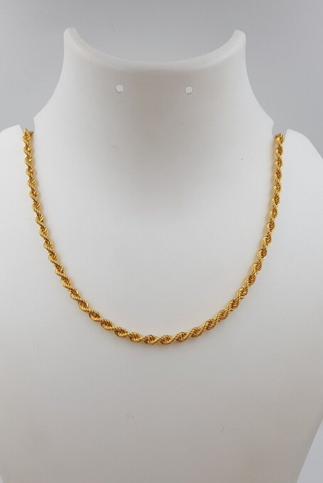 Authentic 22K Gold Chain Necklace Yellow Gold Rope Chain Hallmark Royal ...
