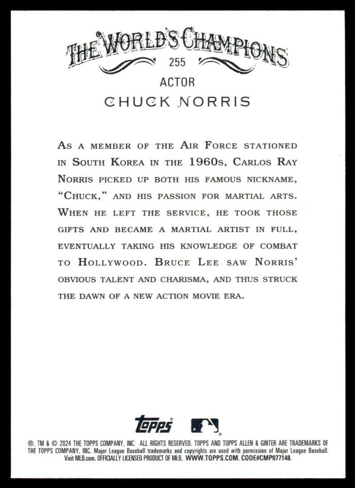 2024 Topps Allen & Ginter #255 Chuck Norris BASEBALL Hollywood | eBay