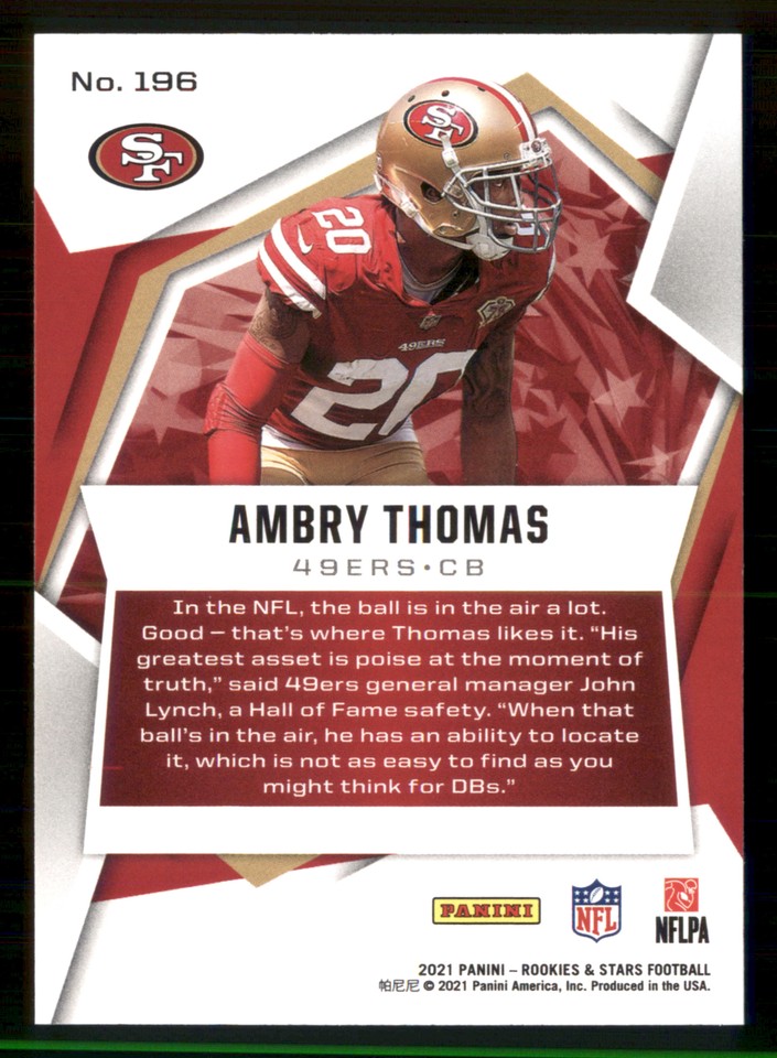 Ambry Thomas - 2021 Panini Rookies & Stars #196 RC - 49ers | eBay