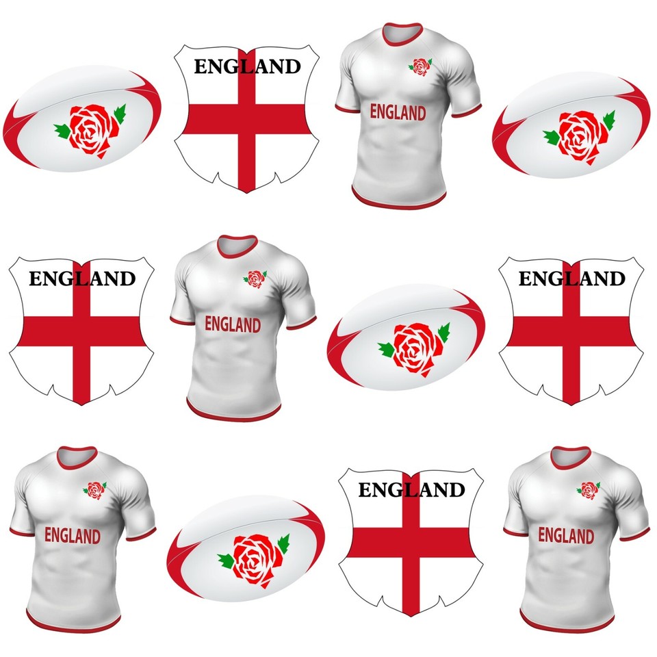 England Rugby Shirt Ball PRECUT Edible Cupcake Toppers Cake Decorations ...