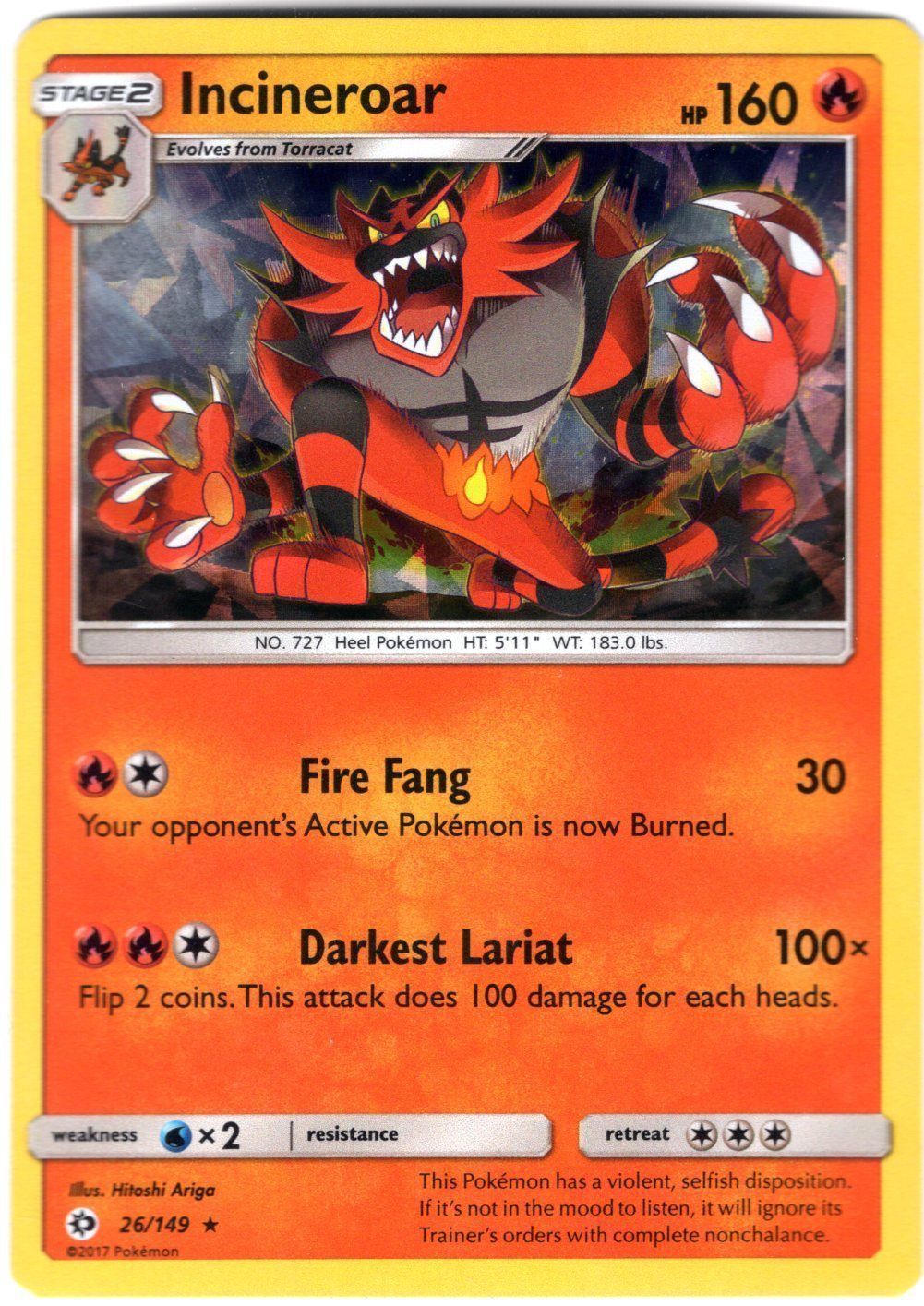 Incineroar 26/149 Sun & Moon RARE PERFECT MINT! Pokémon | eBay