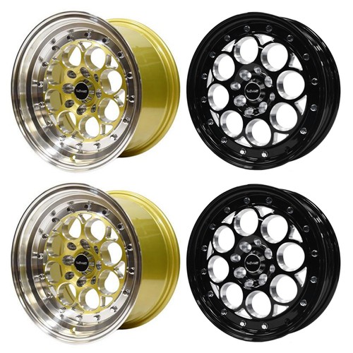 VMS Racing Gold Polished & Black Lip Revolver Wheels Rims 15x3.5 15x8 ...