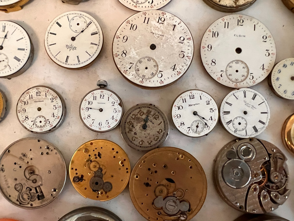 Vintage Lot Of Mechanical Pocket Watch Movements Cases Dials Parts | eBay
