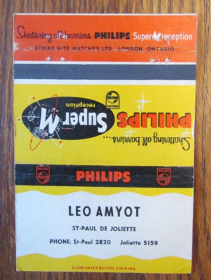 40 STRIKE MATCHBOOK COVER: PHILIPS RAZORS LEO AMYOT ST-PAUL DE JOLIETTE ...