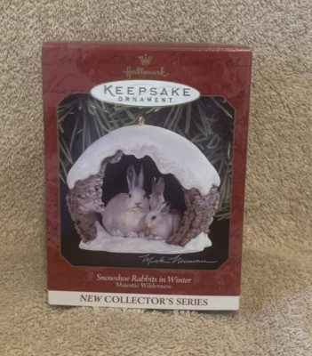 1997 Hallmark Snowshoe Rabbits In Winter Majestic Wilderness Ornament ...