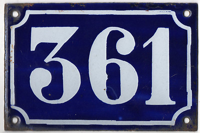 Old blue French house number 361 door gate plate plaque enamel metal ...