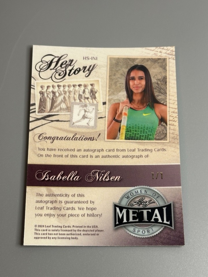 Isabella Nilsen 2024 Leaf Women Of Sport 1/1 Gold Mojo Her Story Auto ...