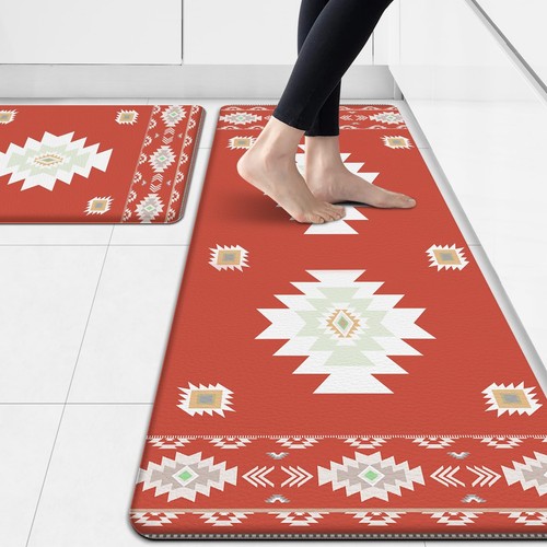 Red Kitchen Rugs Set of 2 Western Kitchen Floor Mats Cushioned Anti ...