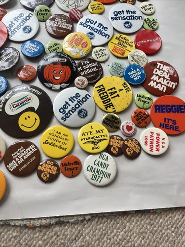 Over 100 Vintage Lot Of Pin back Buttons 60s 70s Candy Snacks | eBay