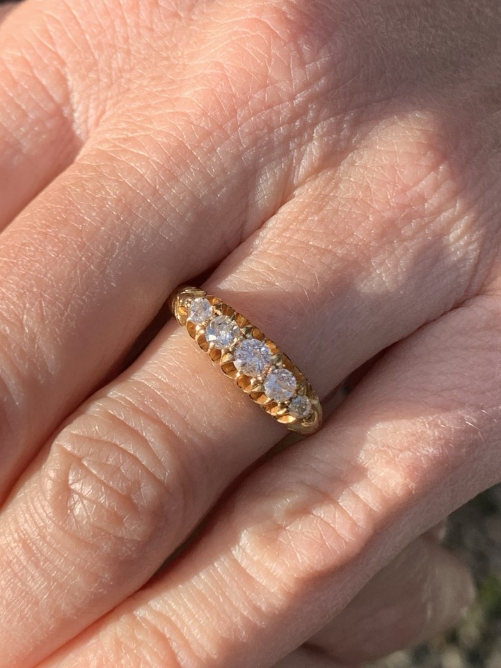 18 Ct Gold, Diamond Old Cut Exceptional Antique Five Stone Ring Chester ...
