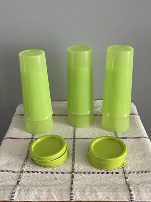 SET Of 6 Tupperware Sheer LIME GREEN Stacking Tumbler Cups #6379A With ...