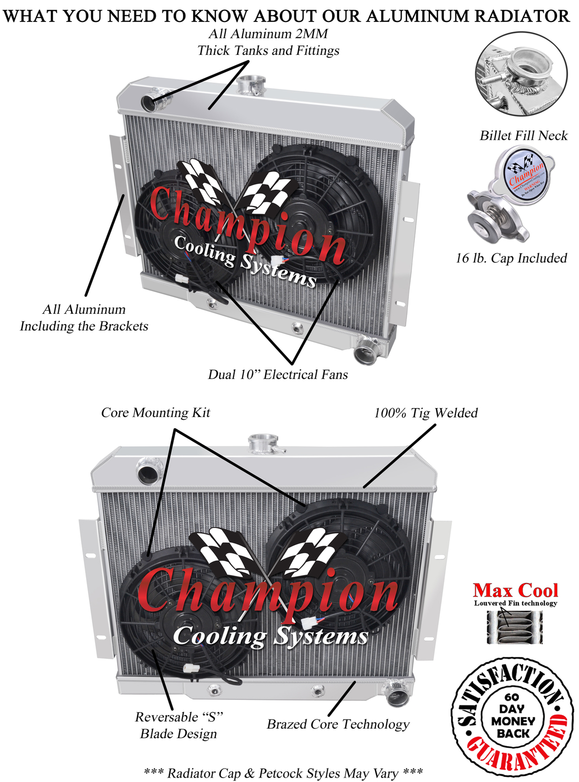 3 Row DR Champion Radiator,2 10" Fans - 1970 - 1985 Jeep CJ Series ...