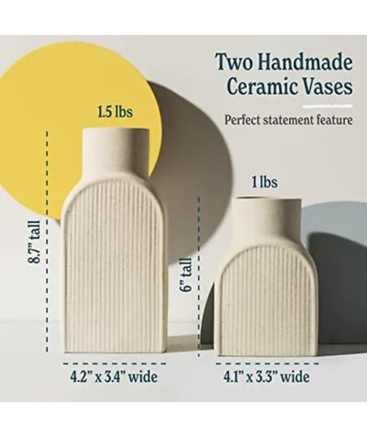 Home Habitat Nordic Ceramic Vases -2 Piece Set, Ribbed Vases Minimalist ...