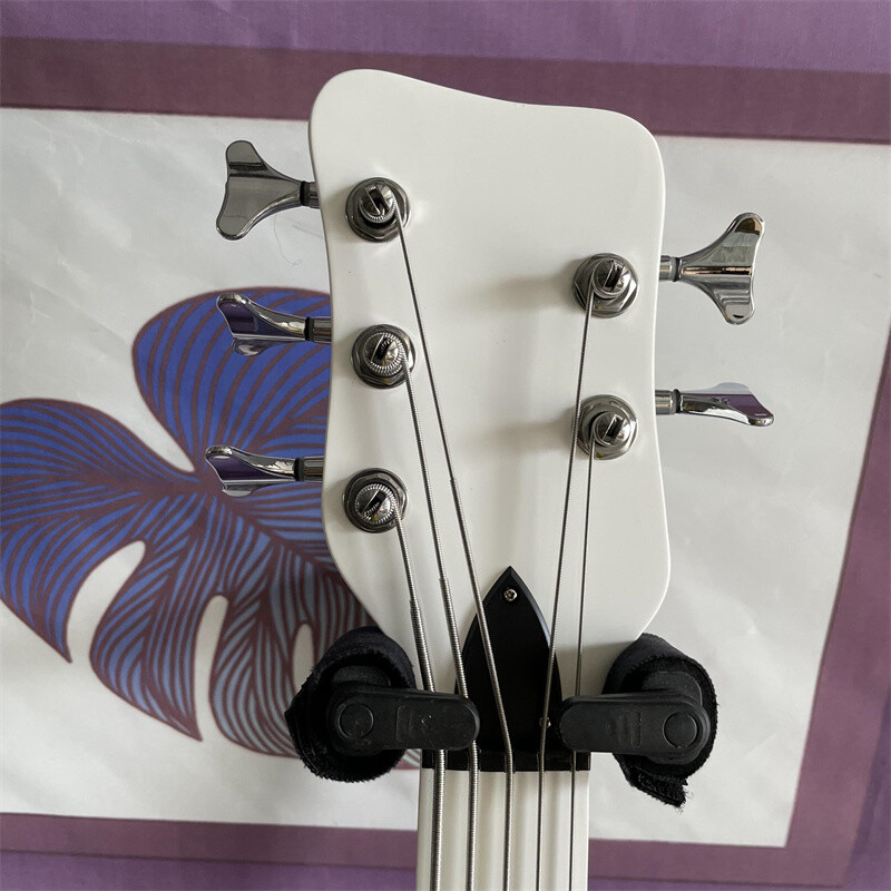 White Matte Electric Bass Guitar 5 String Block Inlay Solid Body Chrome ...