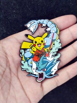 Goku x Pikachu x Gyarados Enamel Pin Large Size Metal Badge Cartoon ...