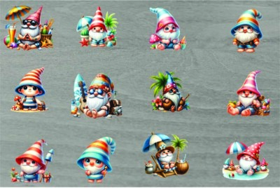 12x Colourful Mixed Beach Gnome Gonk Vinyl Sticker Decal Wine Glass ...
