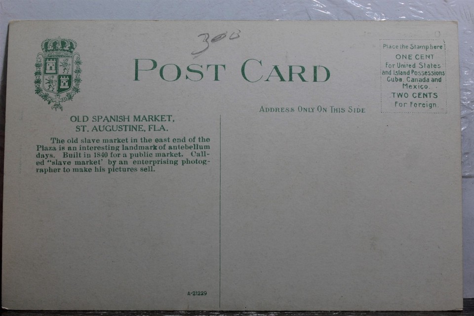 Florida FL St Augustine Slave Market Postcard Old Vintage Card View ...