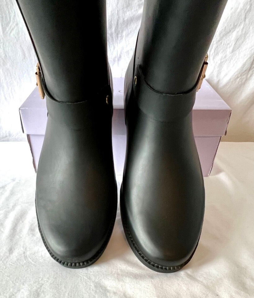 Henry Ferrera Collection Black Faux Rubber Knee High Pull-On Boots ...