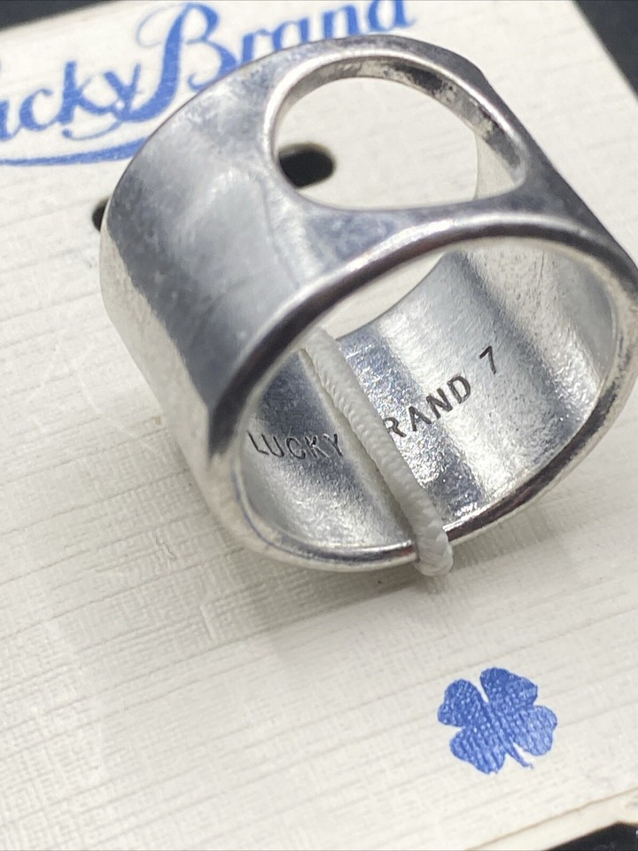 Signed Lucky Brand Cigar Band Ring NWT $35 Statement Circle Silver 15mm ...