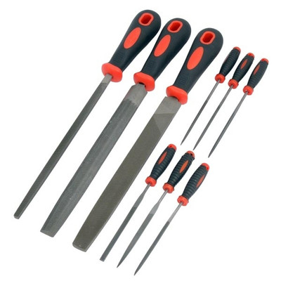 9pc METAL FILE SET Flat Square Round Triangular Half Round Taper ...