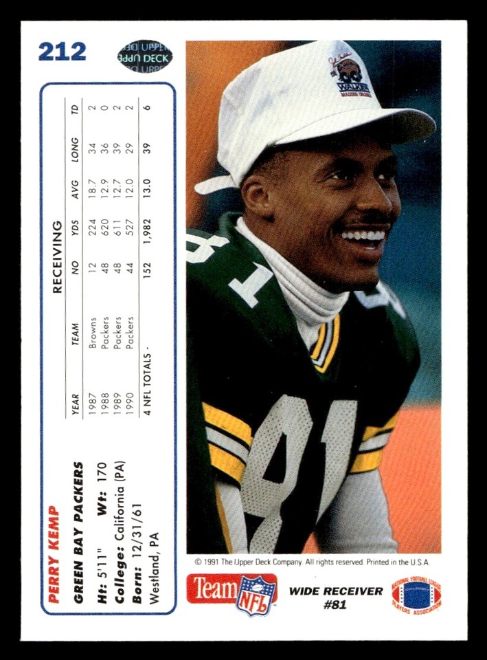 1991 Upper Deck Perry Kemp #212 Green Bay Packers | eBay