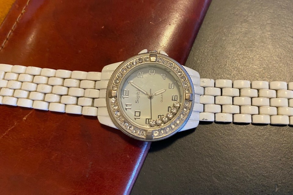 Women's Sophie Watch by Collezio, White Band and Case, Crystal Accented ...