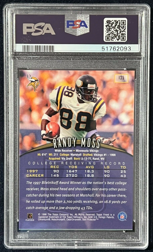 2009 FINEST (WITH COATING) RANDY MOSS ROOKIE CARD (#135) -- PSA 9 MINT ...