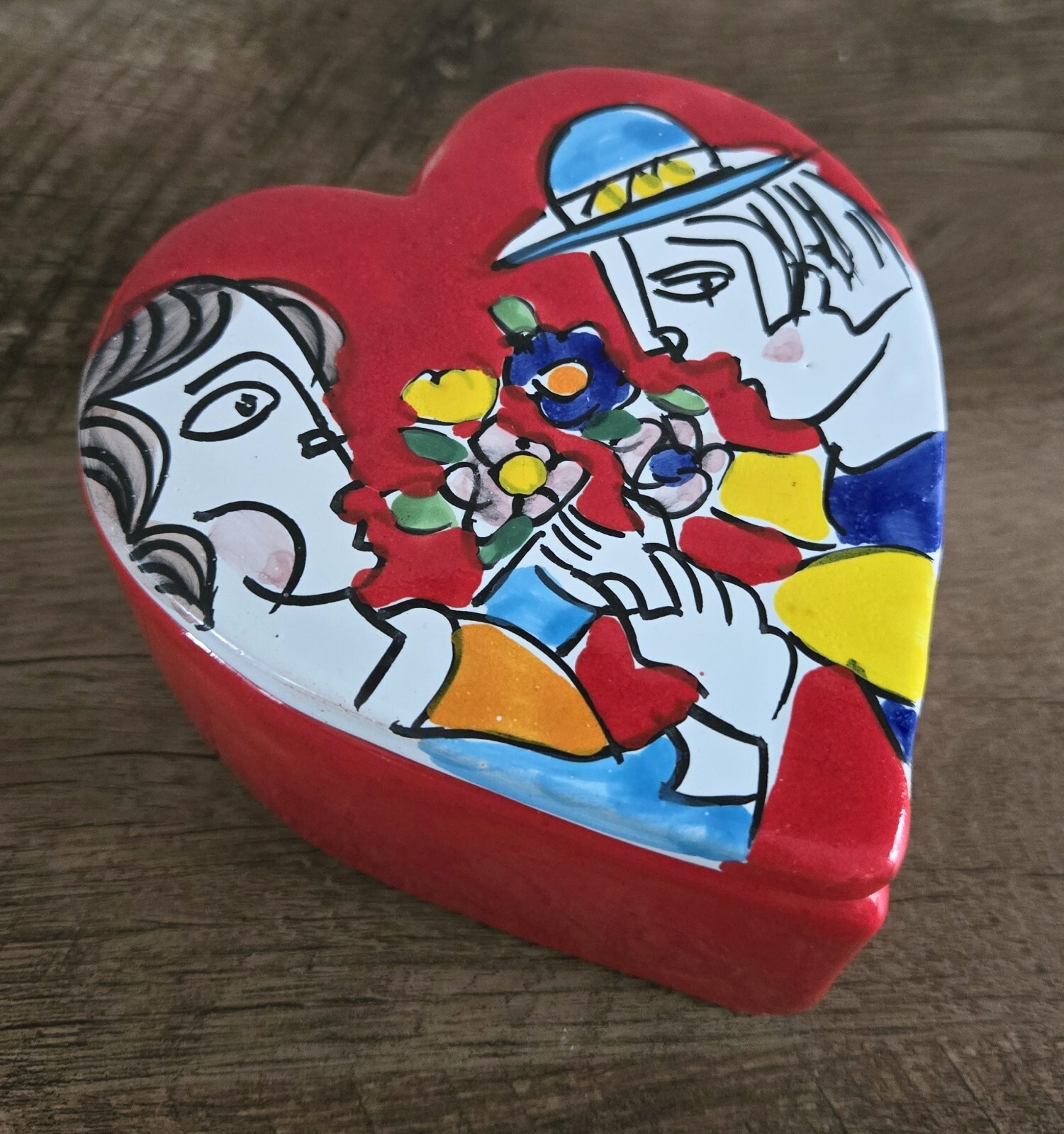 Vintage LA MUSA Italy Pottery Heart Shaped Trinket Box Vibrant Abstract ...