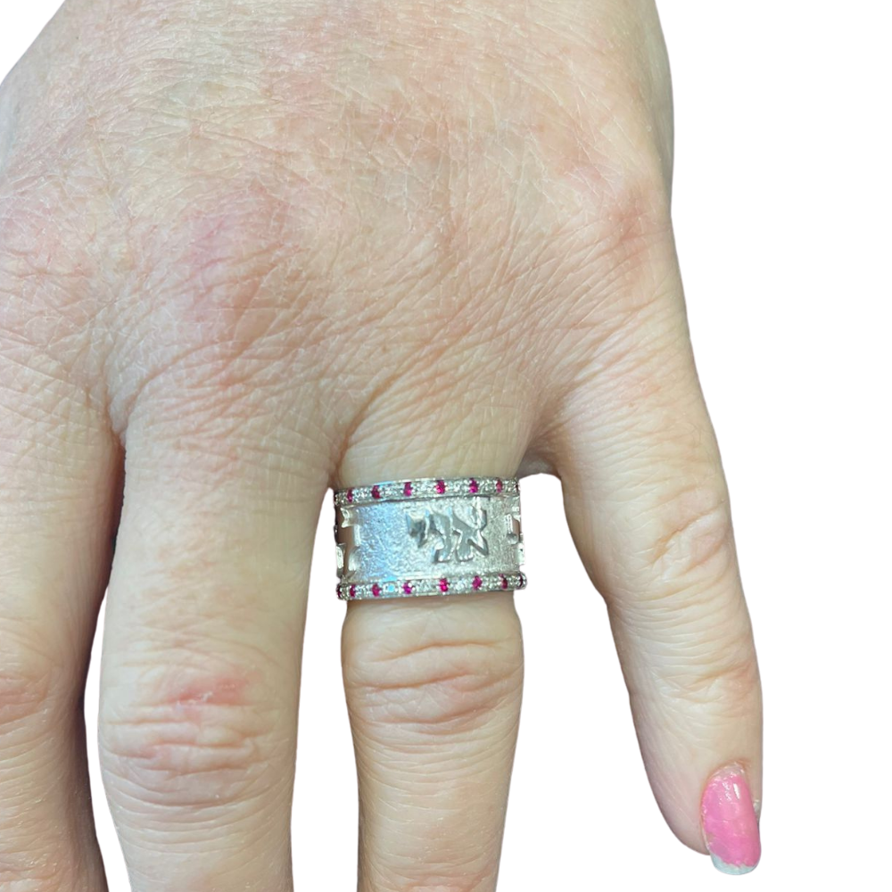 Beloved Studded Ruby with Diamonds Wedding Jewish Band In 14k White ...