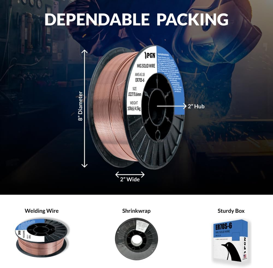 PGN Solid MIG Welding Wire - ER70S-6 .023 Inch - 10 Pound Spool - Mild ...
