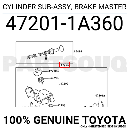 472011A360 Genuine Toyota CYLINDER SUB-ASSY, BRAKE MASTER 47201-1A360 ...