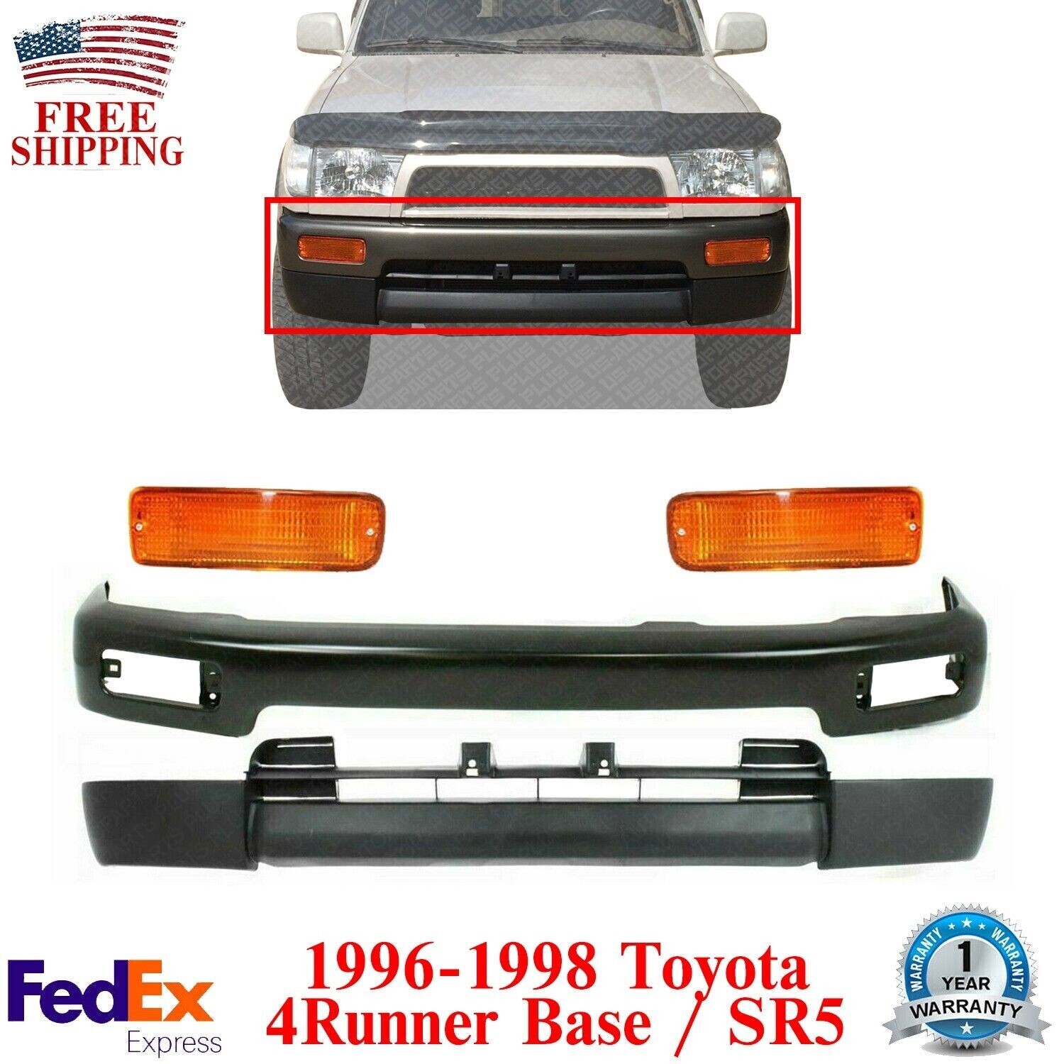 Front Bumper + Lower Valance + Signal Lights For 1996-98 Toyota 4Runner ...