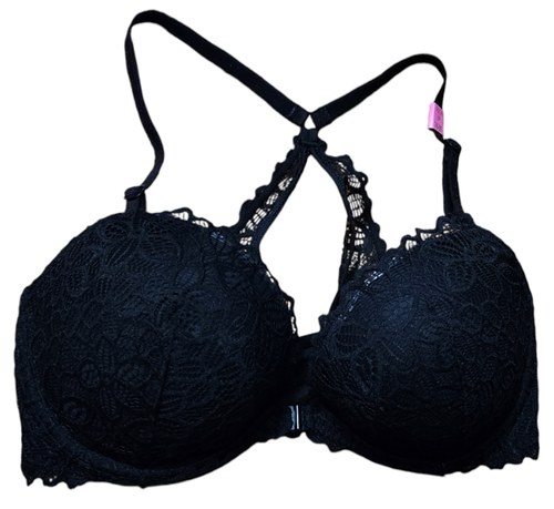 PINK Victoria's Secret Date Racerback Bra 36DD Black Lace Push-Up Front ...