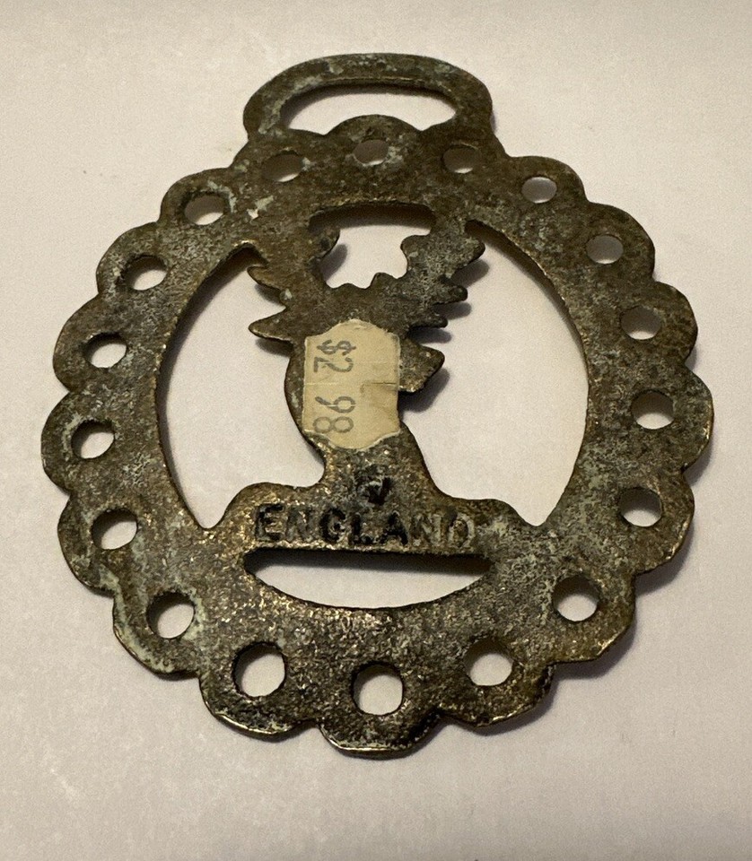 Brass Horse Medallion Antique English Stag Deer Buck Head Rack Hunt ...