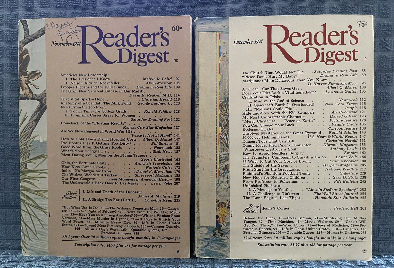 1974 November December READERS DIGEST MAGAZINES Vintage History Art Lot ...