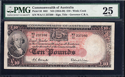 Commonwealth Bank Australia Banknote 1954 Coombs Wilson £10 Pound PMG ...