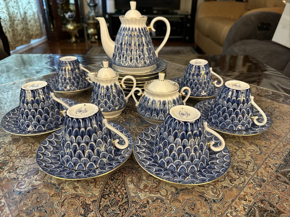 Lomonosov Imperial forget-me-not Tea Set for 6 | eBay