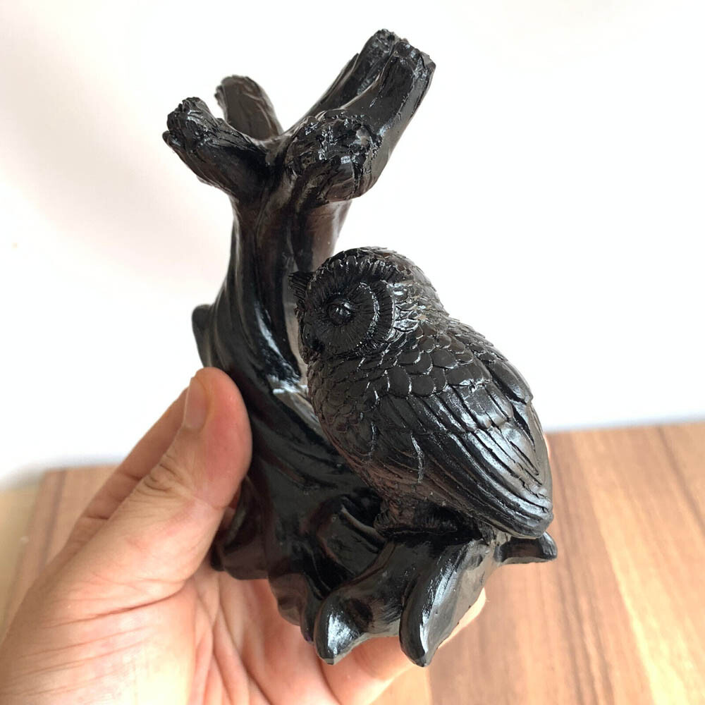 Resin Owl Sphere Holder Stand Base Natural Crystal Ball Hand Decoration ...