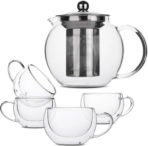 BTaT- Tea Pot, Set, Set of 4, Cups, Glass Teapot, Clear | eBay