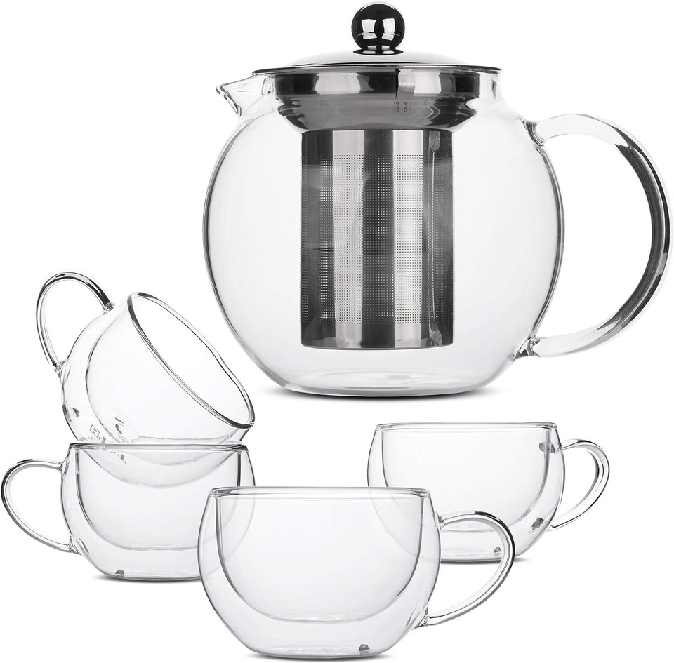 BTaT- Tea Pot, Set, Set of 4, Cups, Glass Teapot, Clear | eBay