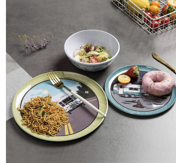 Melamine Dinnerware Set for 4, 12Pcs Camping Dishes Set RV Easy ...