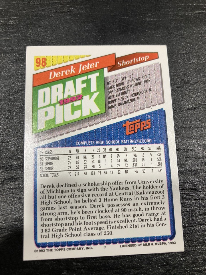 Derek jeter topps 1992 Draft pick | eBay