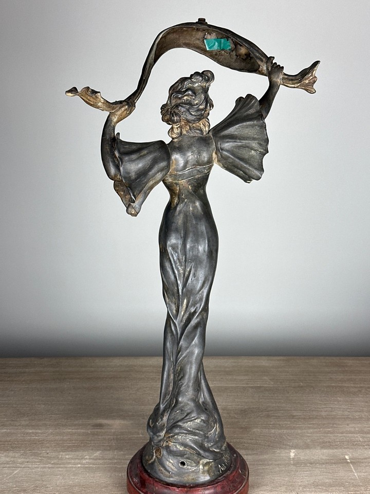 Antique Art Nouveau Lamp Woman Stella Opalescent Metal Star Loïe Fuller ...