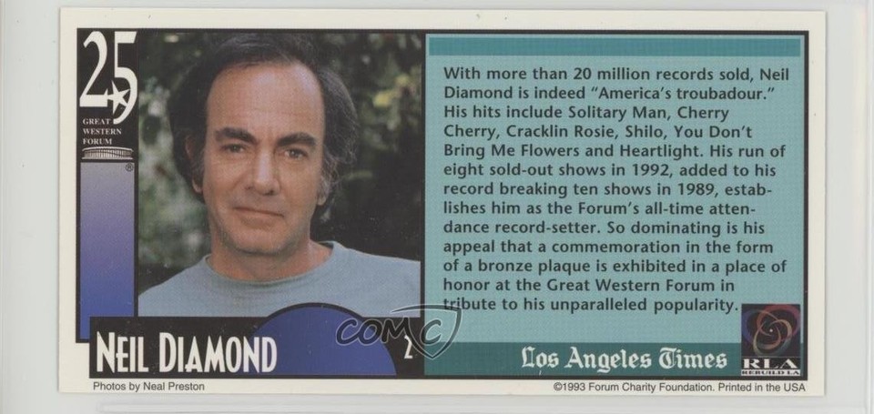 1993 Great Western Forum Los Angeles Times 25th Anniversary Neil ...