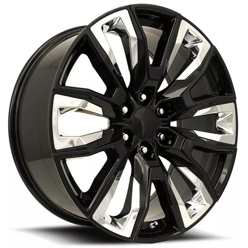 22x9"GM Split 6 Spoke Wheels FR 207 Gloss Black with Chrome Inserts OEM ...