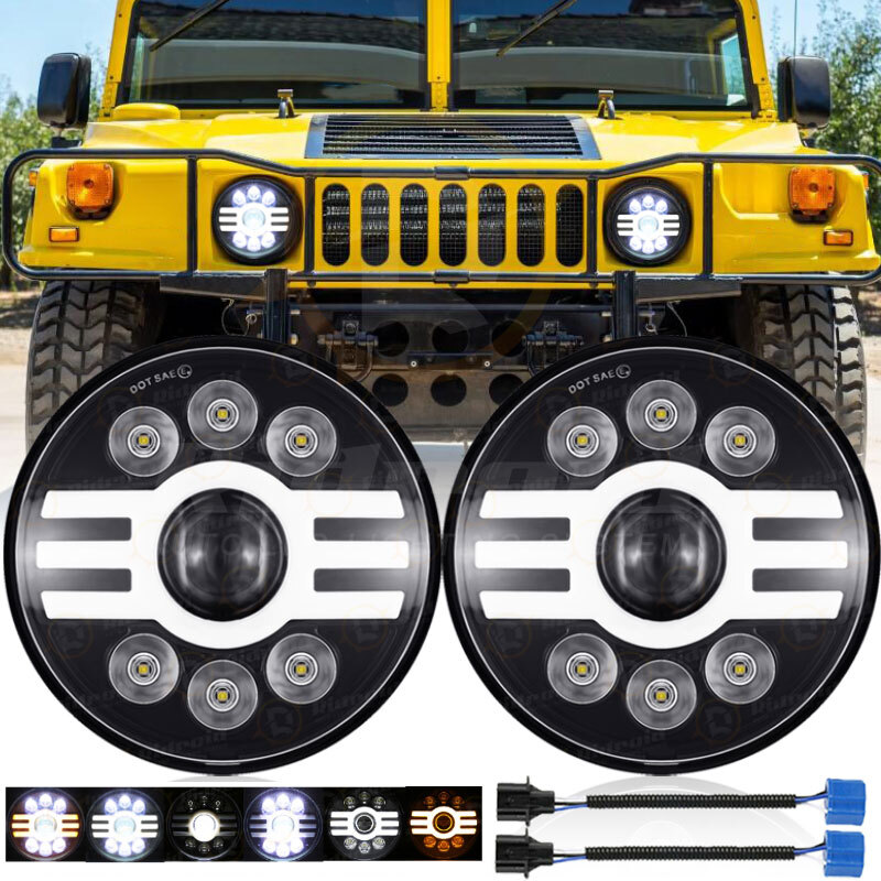 For Hummer H2 2003-2009 Pair 7" inch Round LED Headlights High Low Beam ...