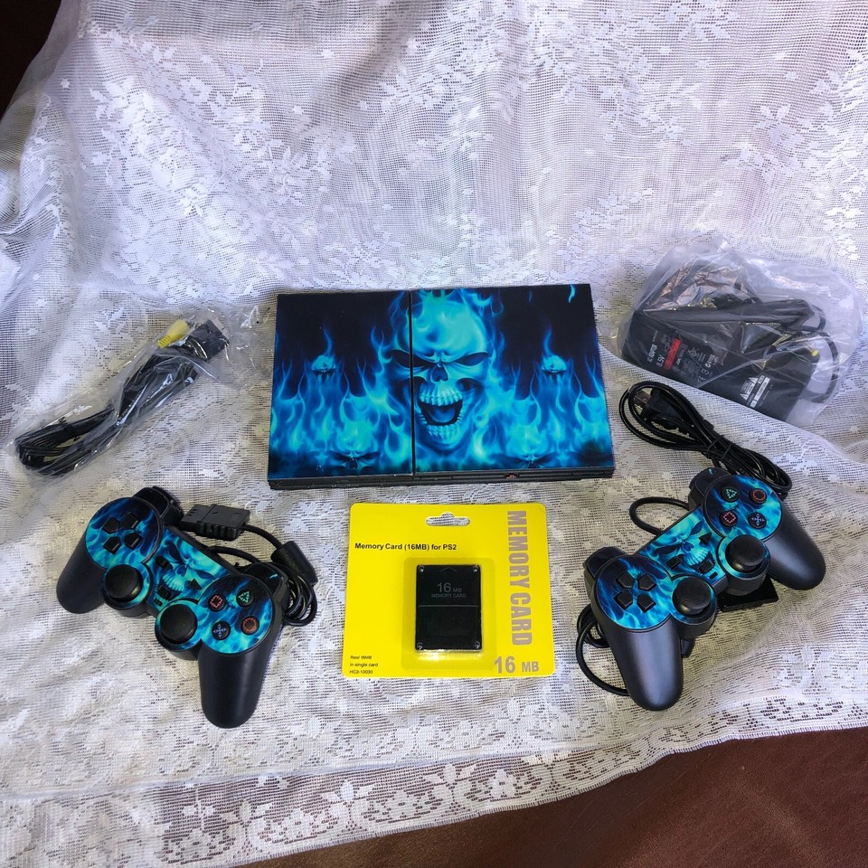 SONY PLAYSTATION 2 PS2 SLIM VINYL SKIN CONSOLE LOT BUNDLE WITH 7 GAMES ...