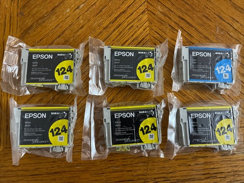 Sealed Epson Computer Ink Cartridge Lot 5 Yellow 124 1 Cyan 124 ...